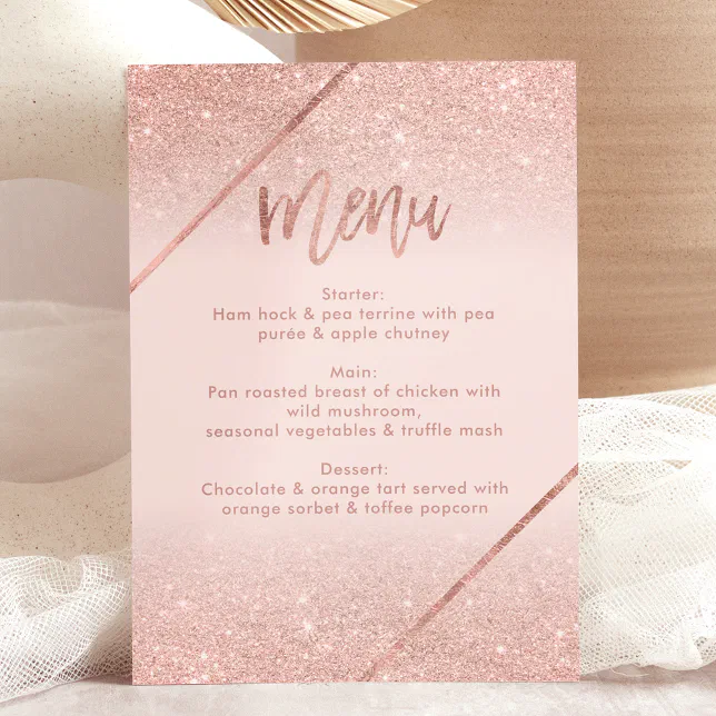 Rose gold glitter typography blush pink menu invitation | Zazzle
