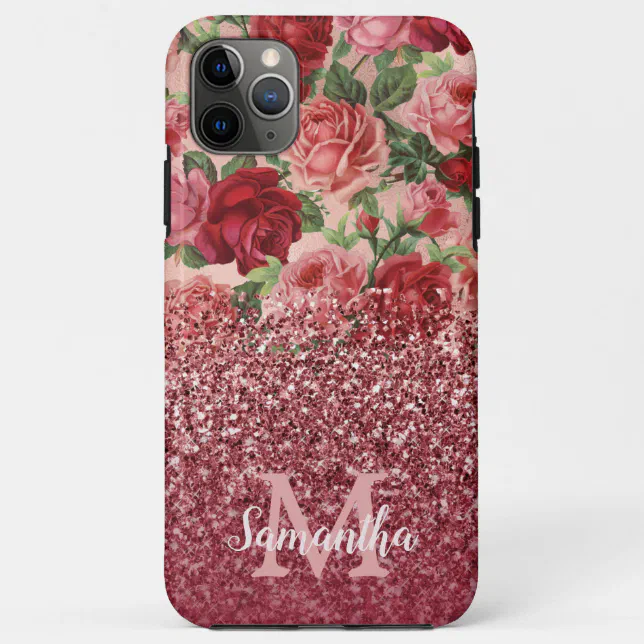 Rose Gold Glitter Vintage Red Pink Rose Floral Case-Mate iPhone Case ...
