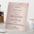 Rose gold glitter wedding dinner menu pedestal sign | Zazzle