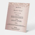 Rose gold glitter wedding dinner menu pedestal sign | Zazzle
