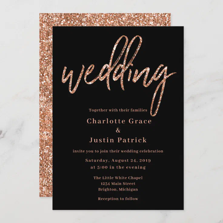 Rose Gold Glitter Wedding Invitations Template | Zazzle