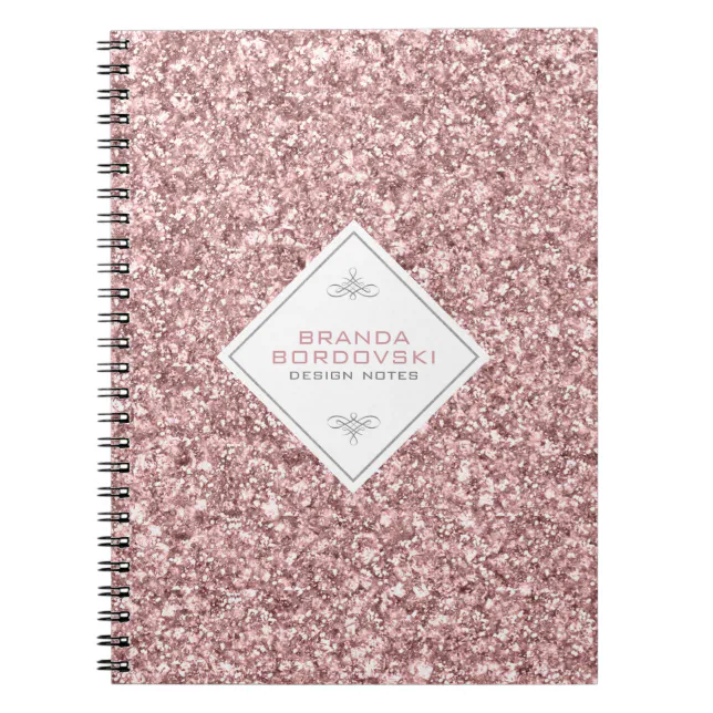 Rose Gold Glitter With White Geometric Accent Notebook | Zazzle