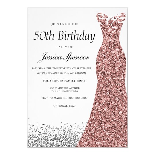 Rose Gold Glitter Womans 50th Birthday Party Invitation