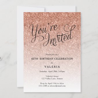 Rose gold Glitter You're Invited Party Invitation | Zazzle