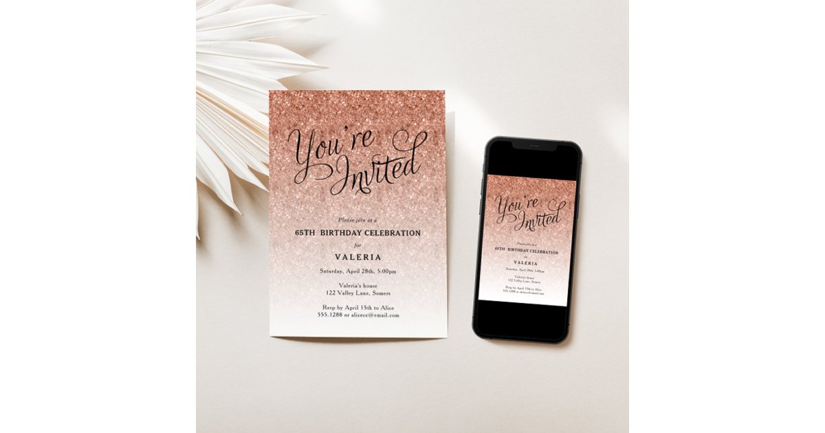 Rose gold Glitter You're Invited Party Invitation | Zazzle