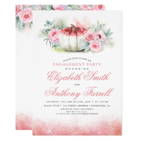 Rose Gold Glitters Pumpkin Fall Engagement Party Invitation | Zazzle.com