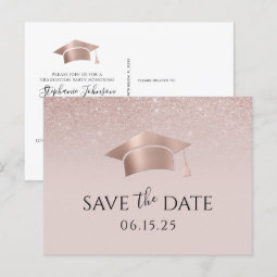 Rose Gold Grad Cap Blush Pink Ombre Graduation Announcement Postcard ...