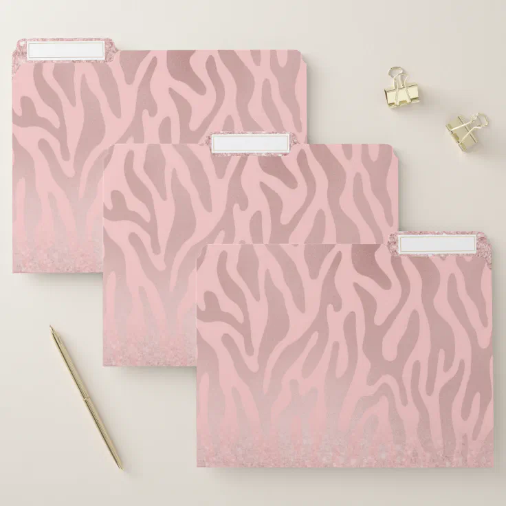 Rose gold gradient glitter animal print file folder | Zazzle