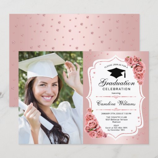 Rose Gold Graduation Party With Photo Invitation | Zazzle