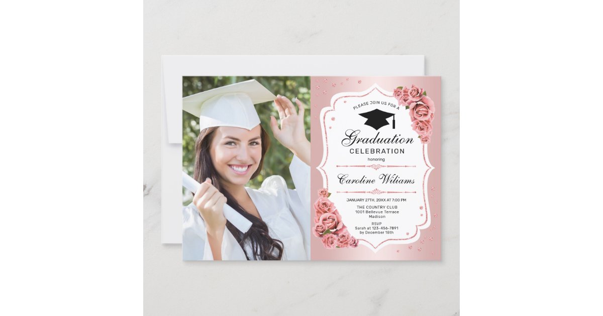 Rose Gold Graduation Party With Photo Invitation | Zazzle