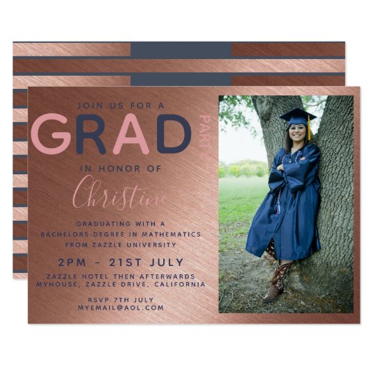 Rose Gold GRADUATION PHOTO invitation Navy | Zazzle.com