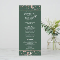 Rose Gold Green Paint Splatters Wedding Program | Zazzle