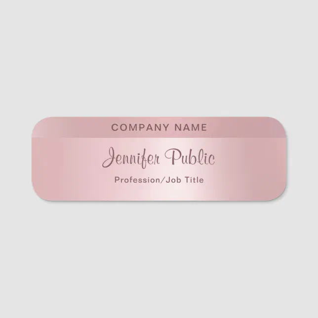 Rose Gold Hand Script Trendy Elegant Template Chic Name Tag | Zazzle