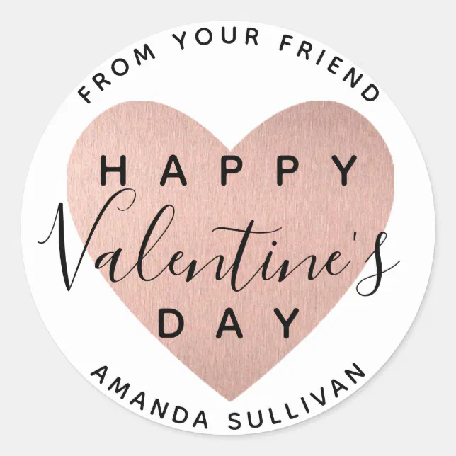 Rose Gold Heart Callygraphy Happy Valentines Day Classic Round Sticker