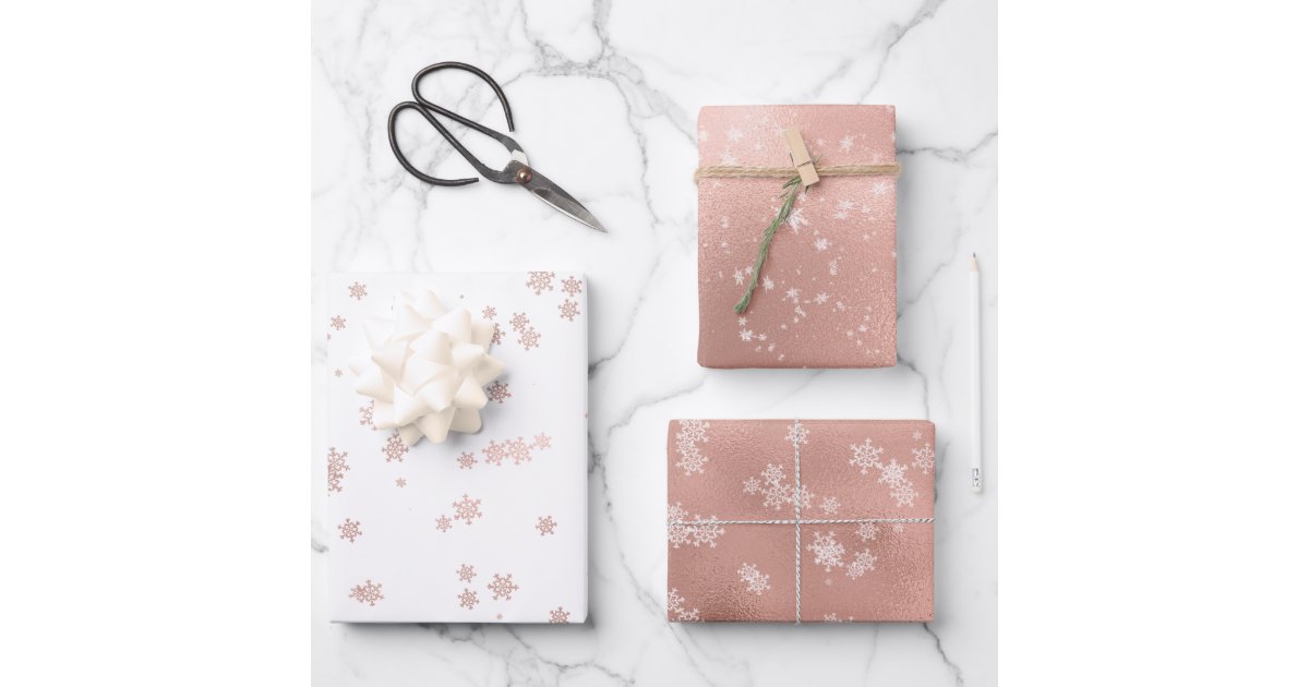 Rose Gold Holiday Snowflakes Christmas Wrapping Paper Sheets | Zazzle