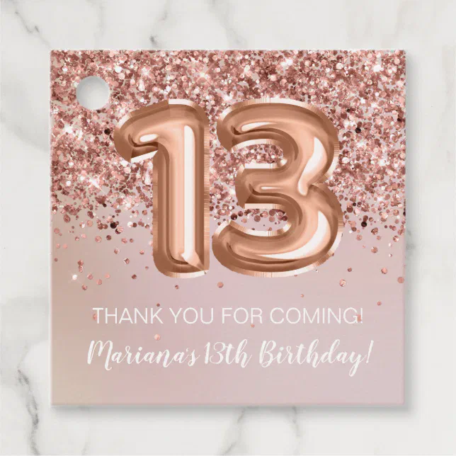 Rose Gold Kids Girly 13th Birthday Party Favor Tags | Zazzle
