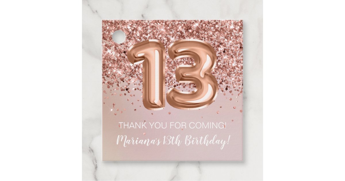 Rose Gold Kids Girly 13th Birthday Party Favor Tags | Zazzle