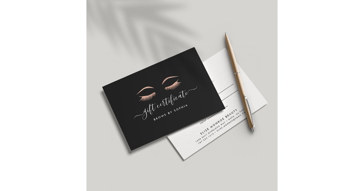 Rose Gold Lashes & Brows | Gift Certificate Card | Zazzle