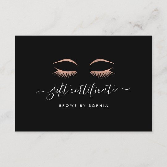 Rose Gold Lashes & Brows | Gift Certificate Card | Zazzle.com