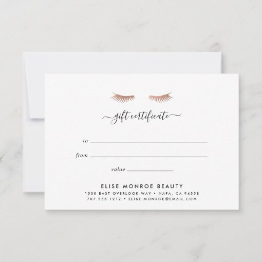 Rose Gold Lashes | Gift Certificate Card | Zazzle