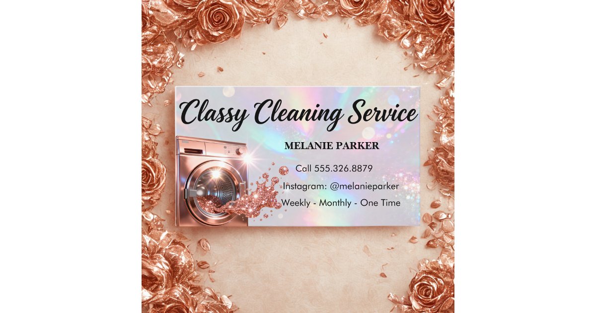 Rose Gold Laundy Holographic Cleaning Business Card | Zazzle