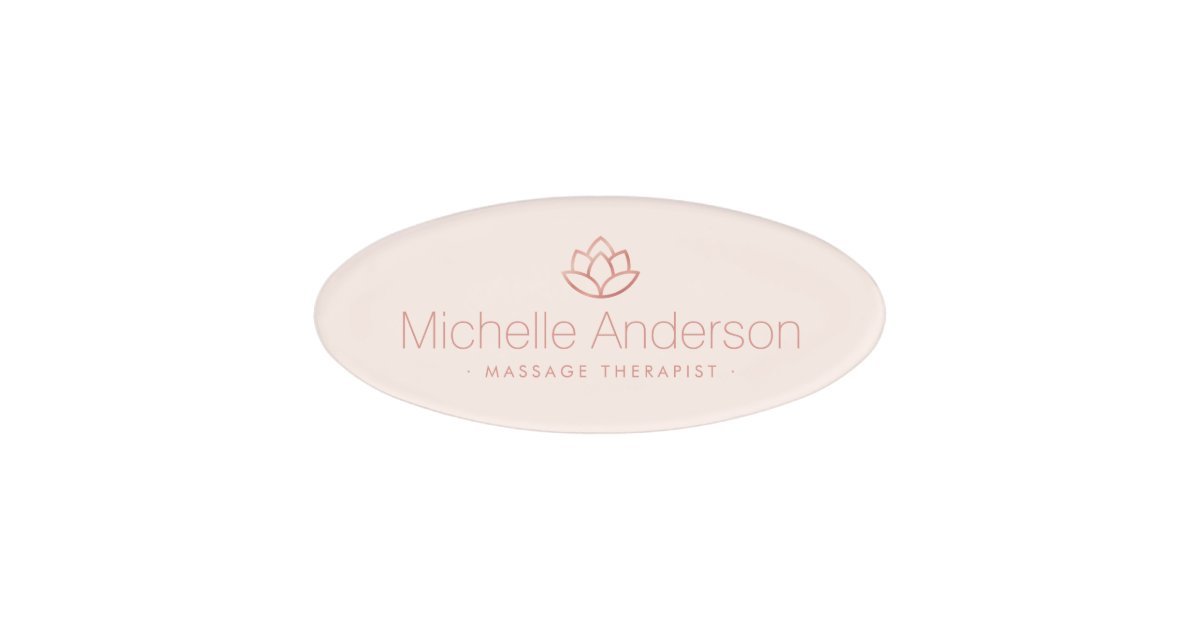 Rose gold lotus flower minimalist light blush pink name tag | Zazzle