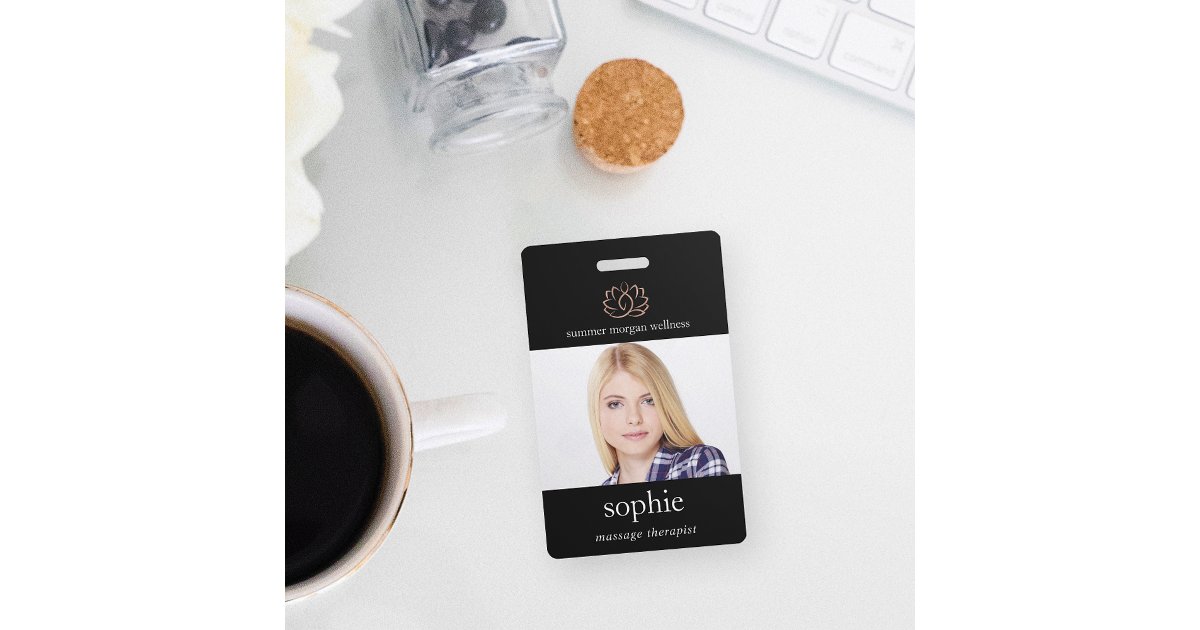 Rose Gold Lotus Flower Photo & Name Badge | Zazzle