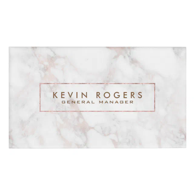 Rose-gold luxury faux marble name tag | Zazzle