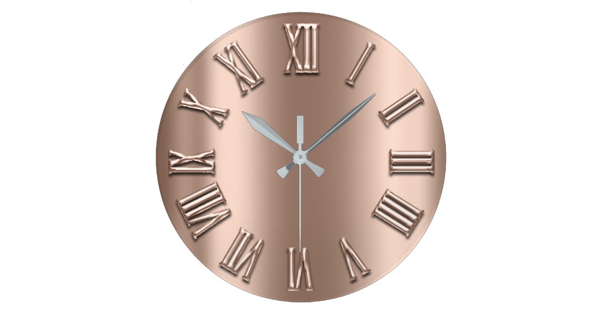 Rose Gold Luxury Metal Skinny Silver Roman Numbers Large Clock | Zazzle.com