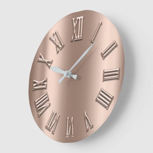 Rose Gold Luxury Metal Skinny Silver Roman Numbers Large Clock | Zazzle