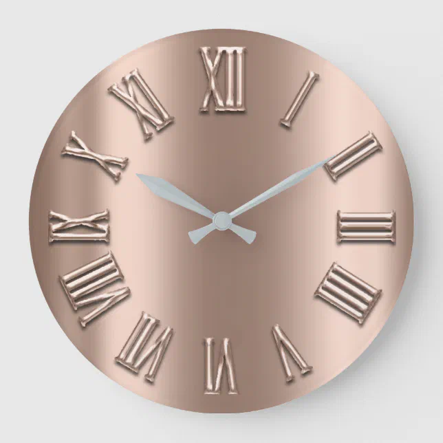 Rose Gold Luxury Metal Skinny Silver Roman Numbers Large Clock | Zazzle
