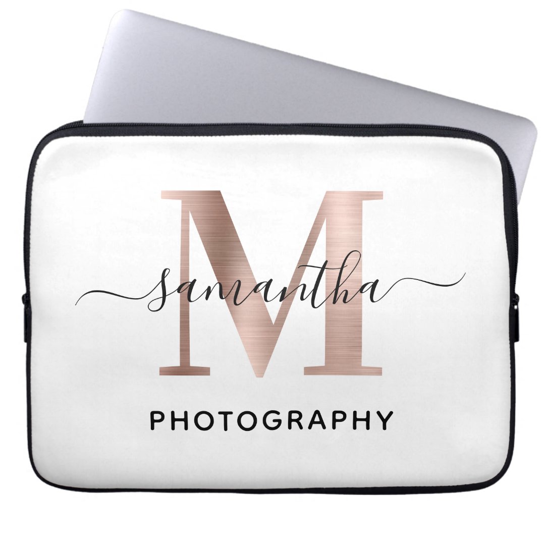 Rose Gold M Monogram Elegant Signature Logo Laptop Sleeve | Zazzle