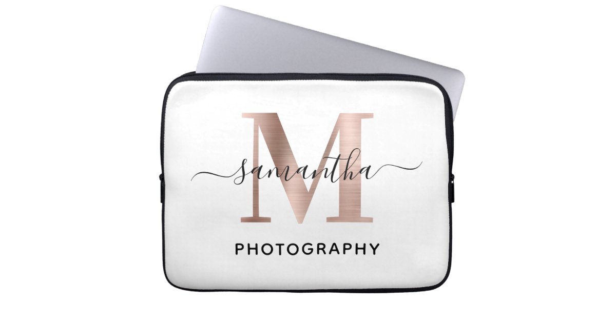 Rose Gold M Monogram Elegant Signature Logo Laptop Sleeve | Zazzle