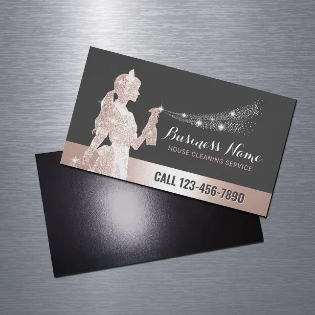 Rose Gold Maid Cleaning Service Housekeeping Business Card Magnet | Zazzle