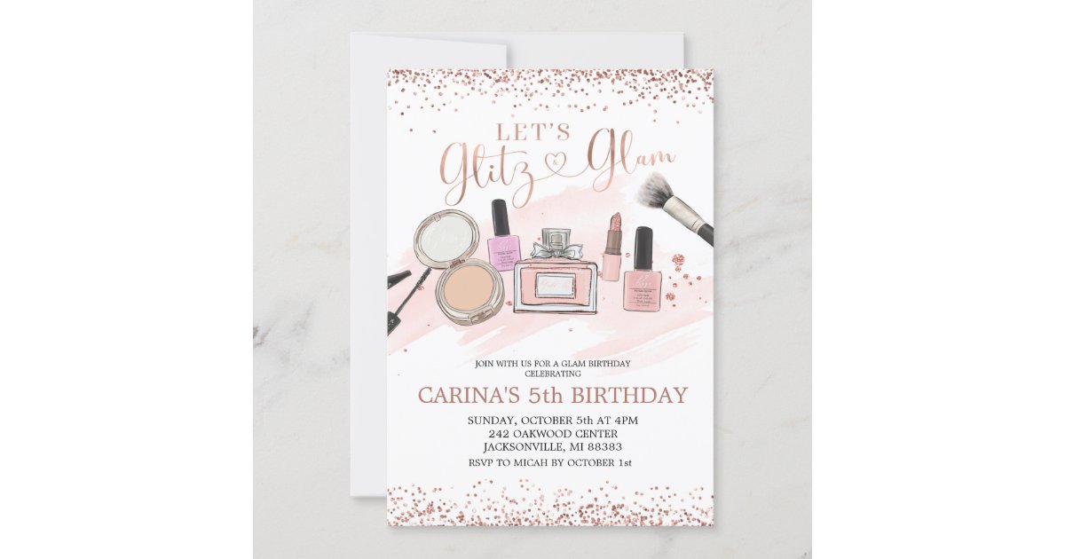 Rose Gold Makeover Girl Birthday party invitation | Zazzle