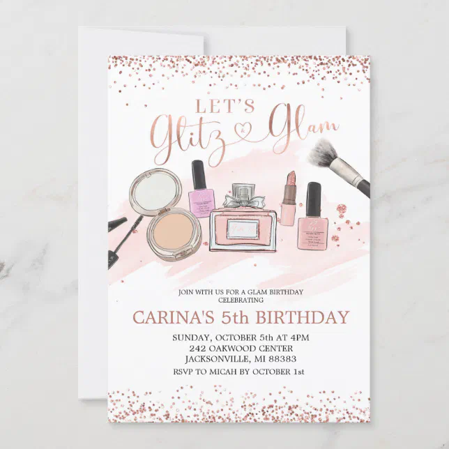 Rose Gold Makeover Girl Birthday party invitation | Zazzle