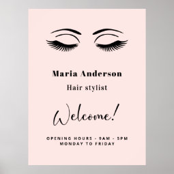 Rose gold makeup artist opening hours welcome poster | Zazzle