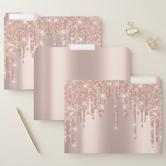 Rose Gold Makeup Drips Glitter Beauty Sparkly File Folder | Zazzle