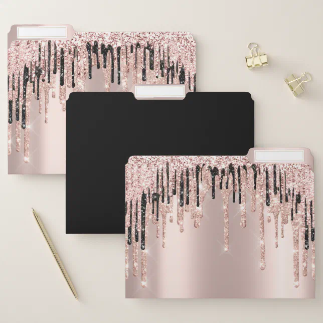 Rose Gold Makeup Drips Glitter Beauty Studio File Folder | Zazzle