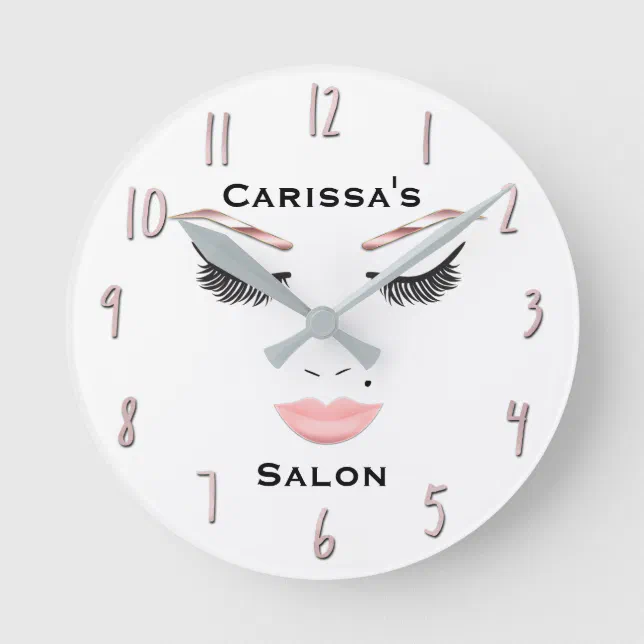 Rose Gold Makeup Face Eyebrows Lips Glam Beauty Round Clock | Zazzle