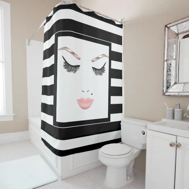 Rose Gold Makeup Face Eyebrows Lips Glam Beauty Shower Curtain | Zazzle