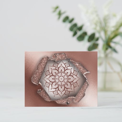 ROSE GOLD MANDALA GLITTER TORN PAPER POSTCARD | Zazzle