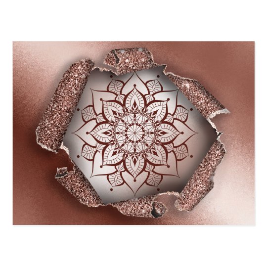 ROSE GOLD MANDALA GLITTER TORN PAPER POSTCARD | Zazzle.com