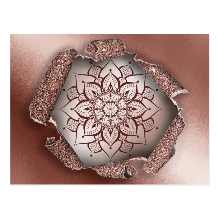 ROSE GOLD MANDALA GLITTER TORN PAPER POSTCARD | Zazzle.com
