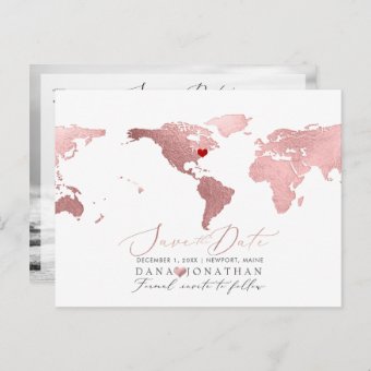 Rose Gold Map, Any Destination Save the Date Postcard | Zazzle