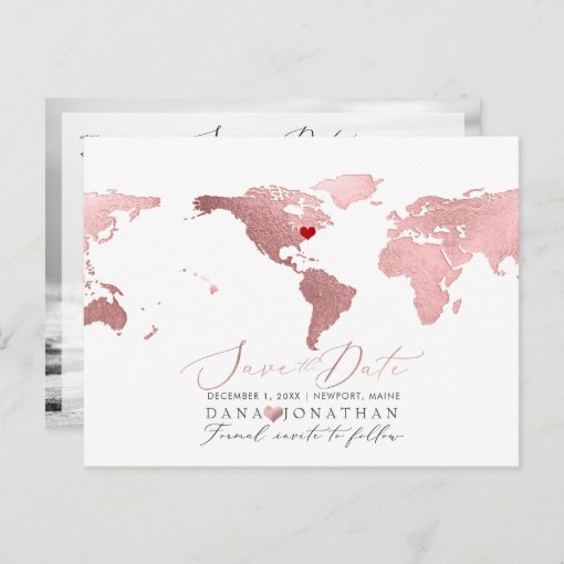 Rose Gold Map, Any Destination Save the Date Postcard | Zazzle