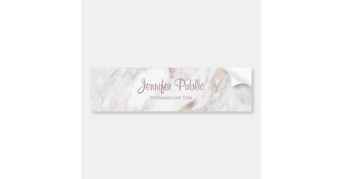 Rose Gold Marble Handwritten Script Template Bumper Sticker | Zazzle