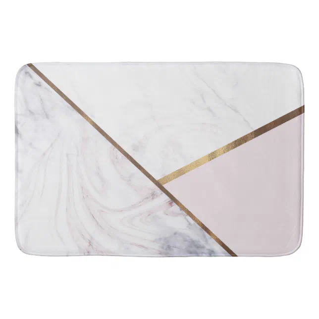 Rose Gold Marble Swirl & Blush Pink Bronze Glam Bathroom Mat | Zazzle