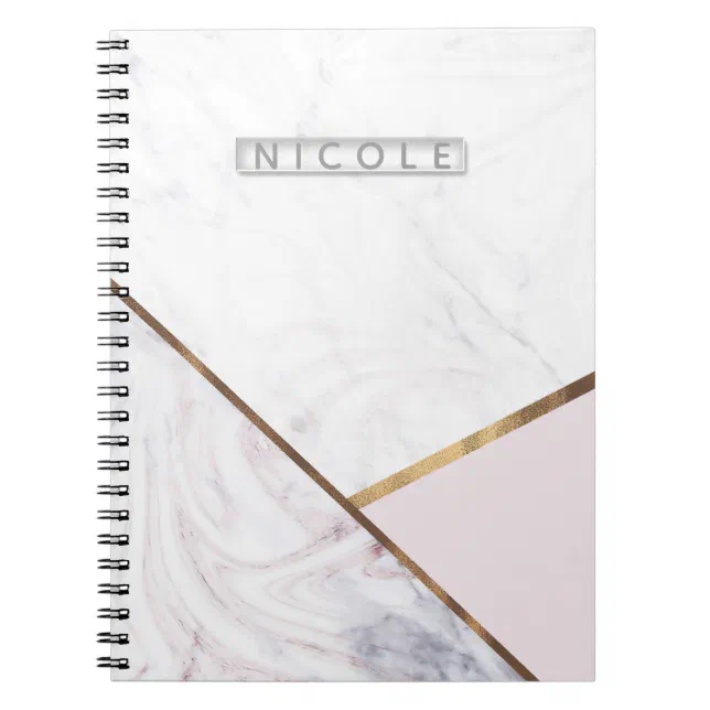 Rose Gold Marble Swirl & Blush Pink Bronze Glam Notebook | Zazzle