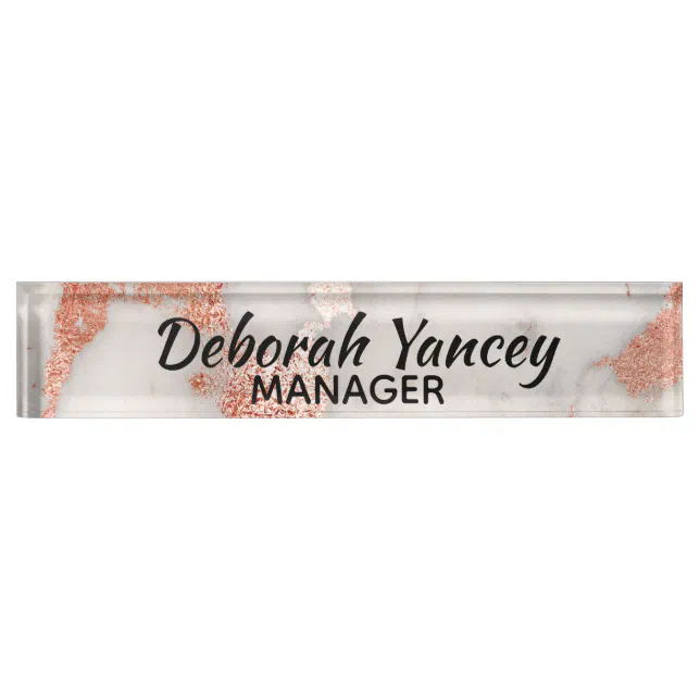 Rose Gold Marbled Custom Desk Nameplate | Zazzle